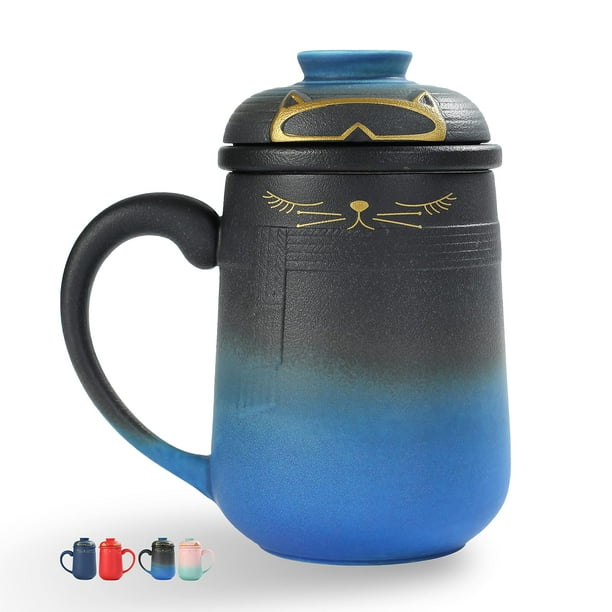 TEANAgOO ceramic cat Tea Infuser Mug with Lid, 460 Ml 16 Oz, gradient ...
