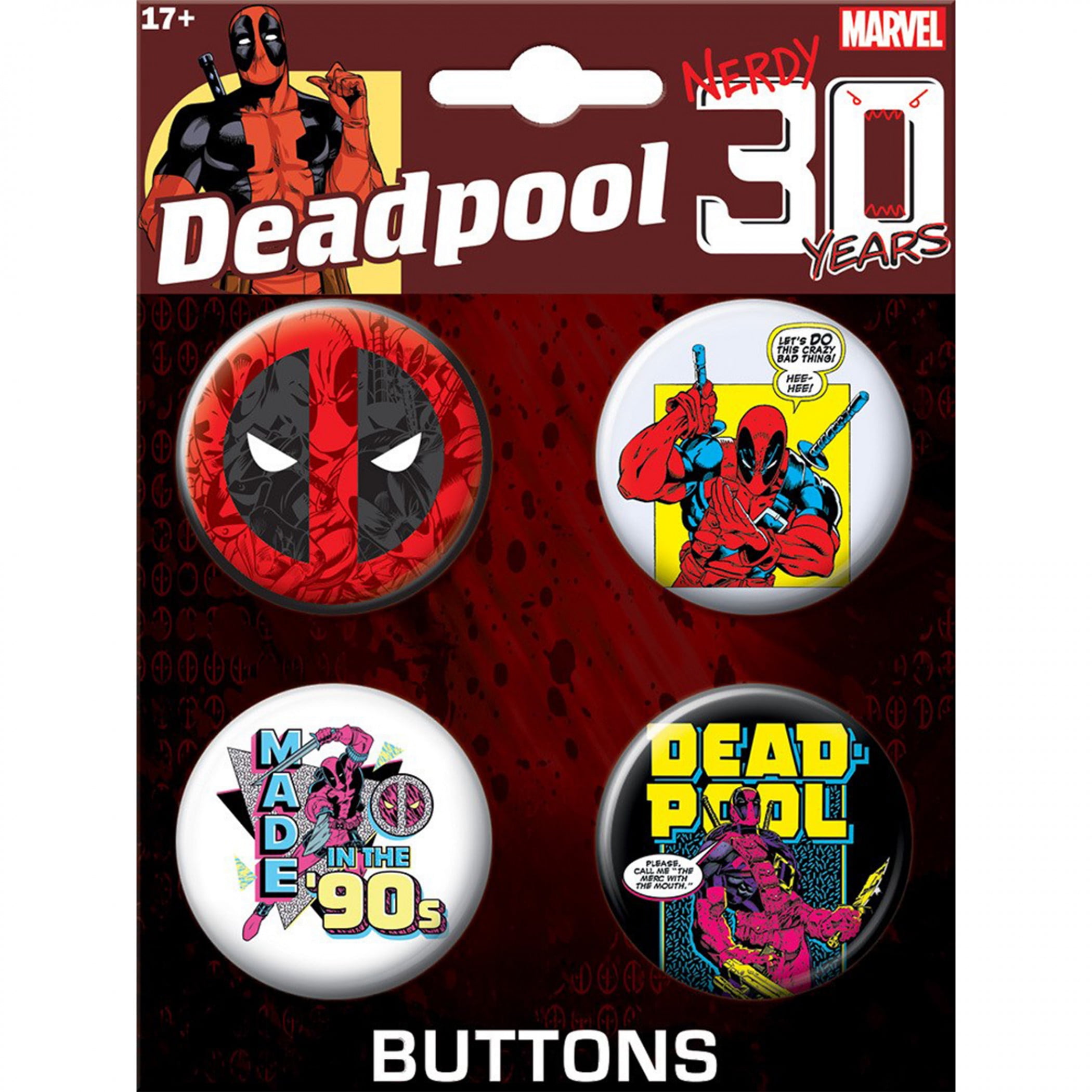 Marvel Comics Deadpool 30th Anniversary 4-Piece Button Set - Walmart.com