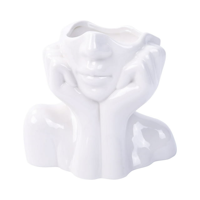 Coduop Ceramics Statue Flower Vase Face Pots Bust Head Shaped for Home ...