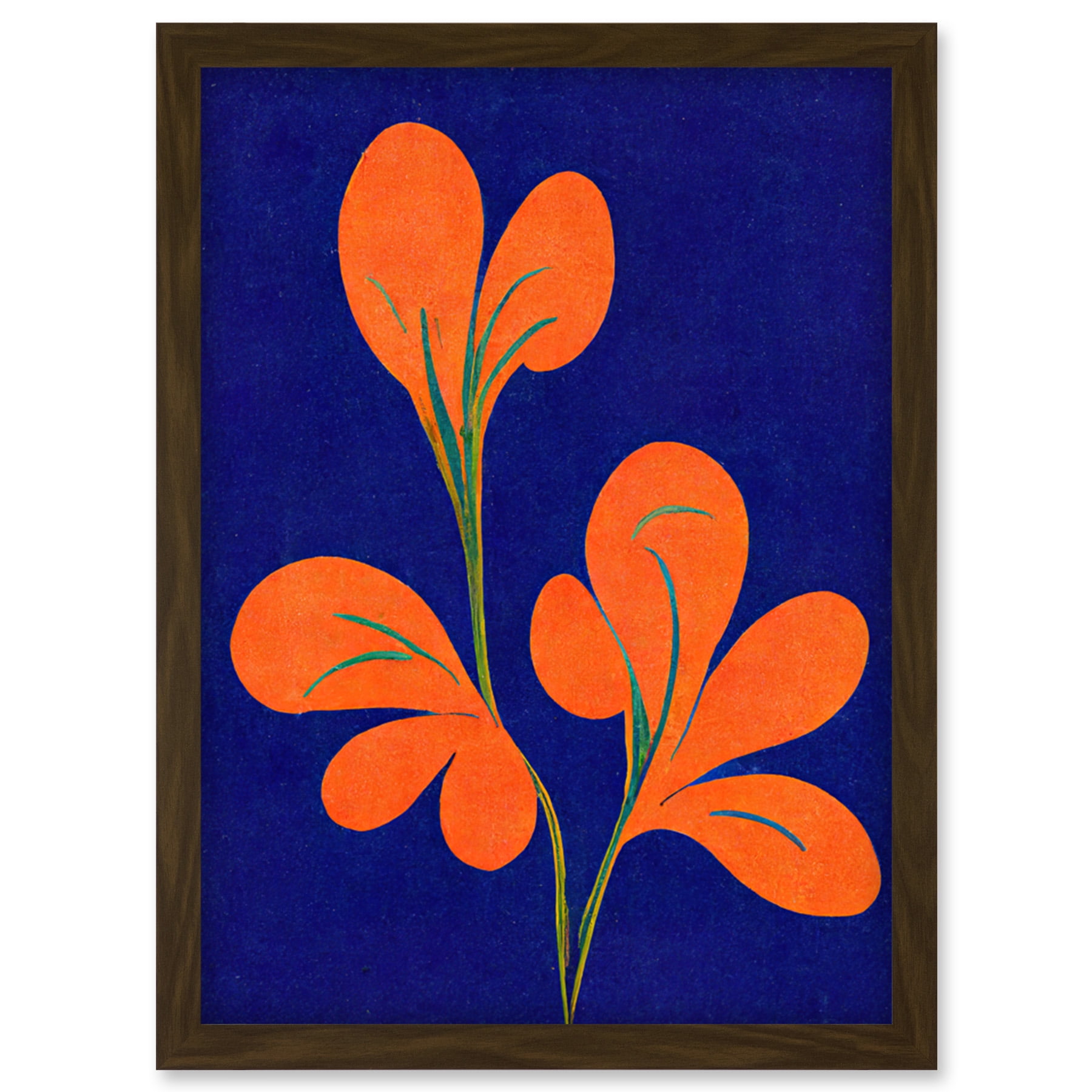 Henri Matisse Inspired Bright Abstract Orange Flower Blooms On Royal ...