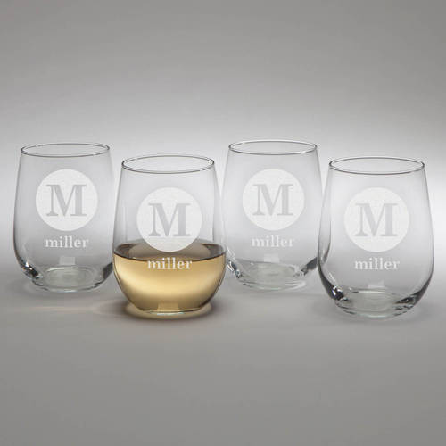 Personalized Family Name Stemless Wine Glasses, Set of 4, 4 Styles to ...