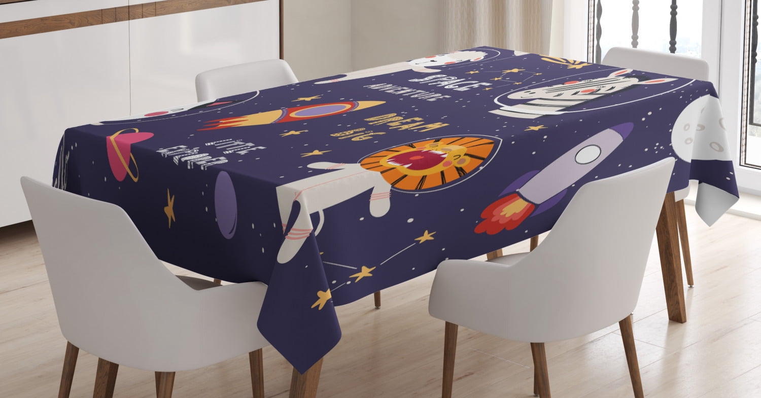 Galaxy Tablecloth, Zebra Lion Cat Sheep Astronauts Animal Figures Stars ...