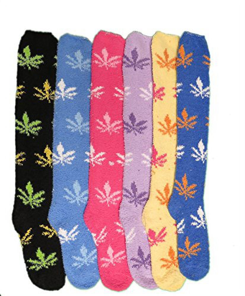 Magg 6 Pairs of Women's Knee high Soft Fuzzy and Striped Marijuana ...