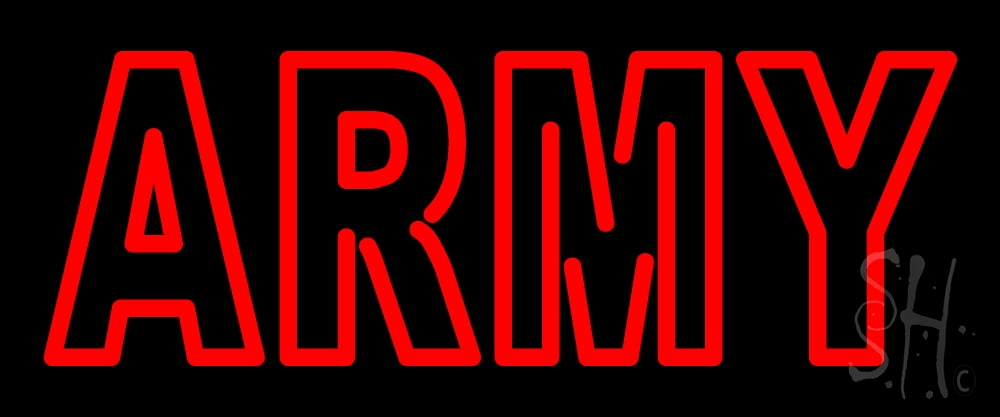 Red Double Stroke Army LED Neon Sign 6 x 15 - inches, Black Square Cut ...