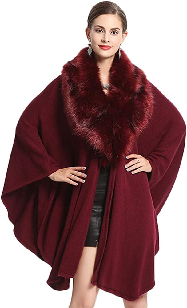 Bridal Capes Shawls Winter Fall Warm Faux Fur Open Wraps Knitted Plus ...