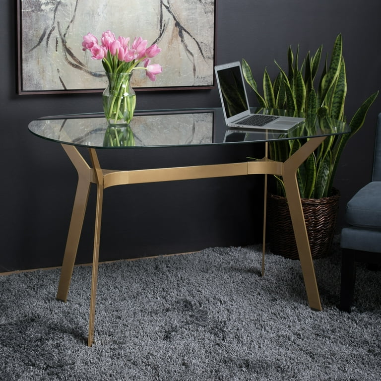 Studio Designs Archtech Modern Glass Desk Clear Gold Finish