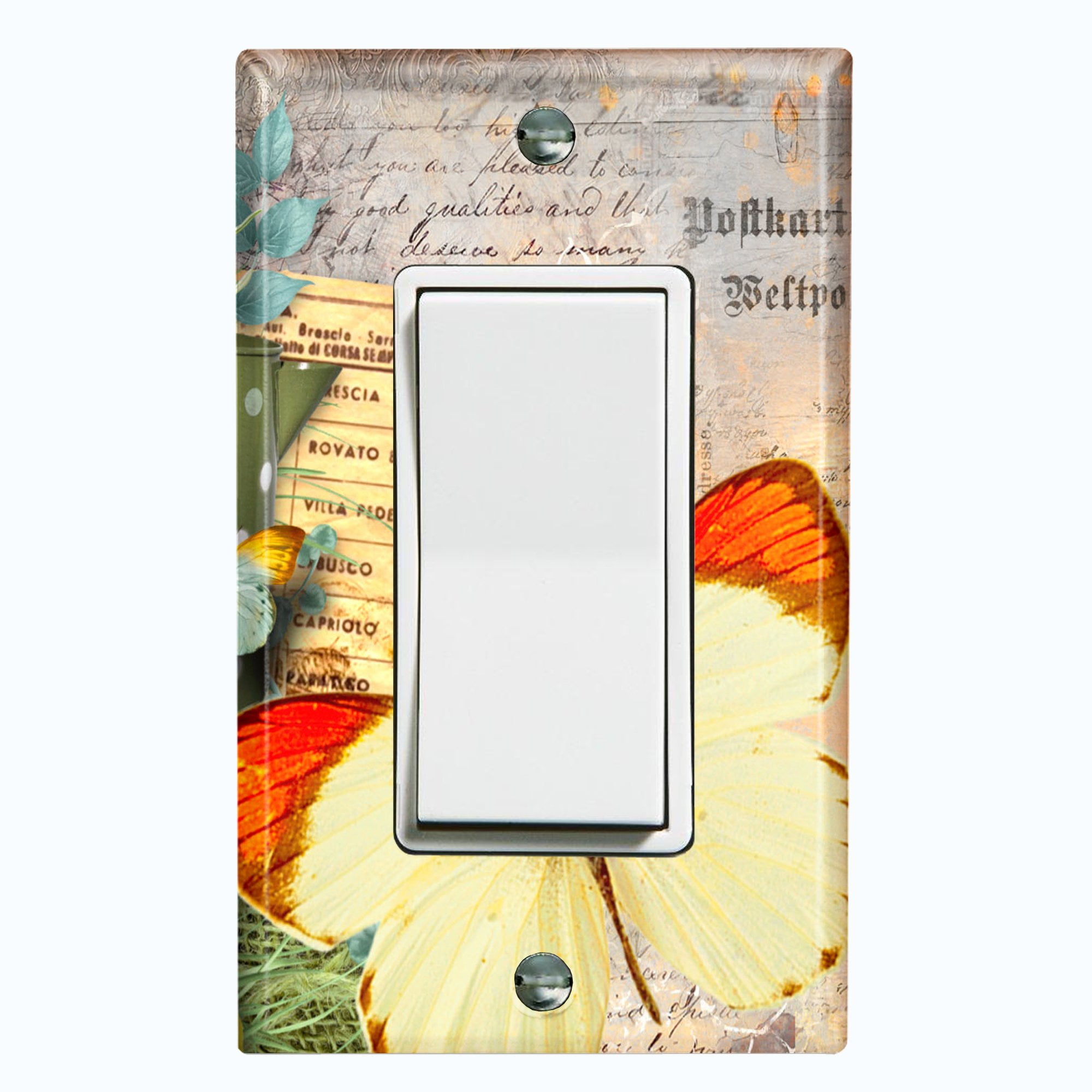 Metal Light Switch Plate Cover Nature Butterfly Scripture Damask Beige ...