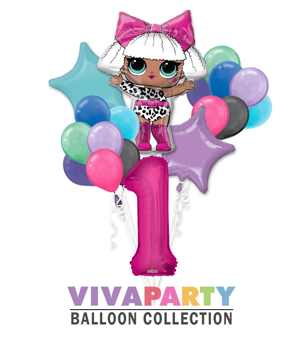 LOL Round Balloon Bouquet 18 pc, 1st Birthday, Hot Pink Number 1 Jumbo ...