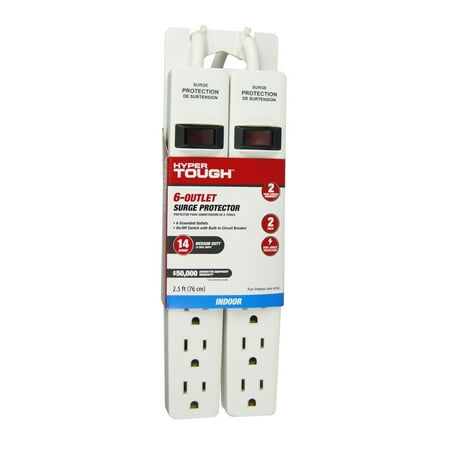 Hyper Tough 2pk 6-outlet Surge Strip Wht - Walmart.com