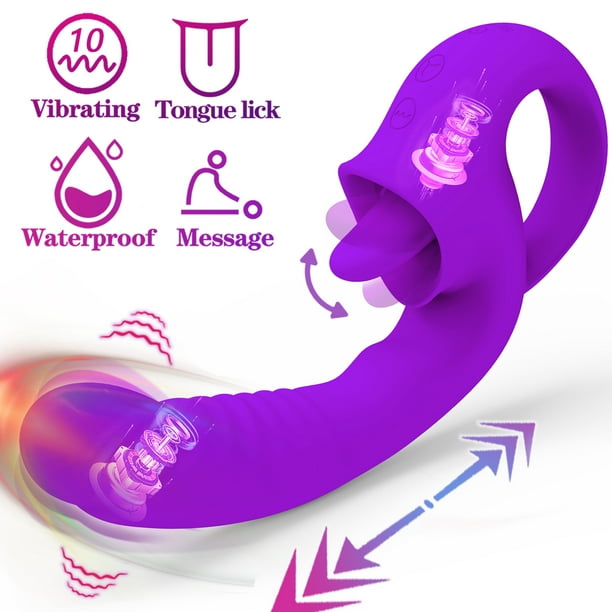 ESVOW Sex Toys 2 in 1 Vibrator for Women, Massage Vibrator Adult Toy with 10 Tongue Licking ...