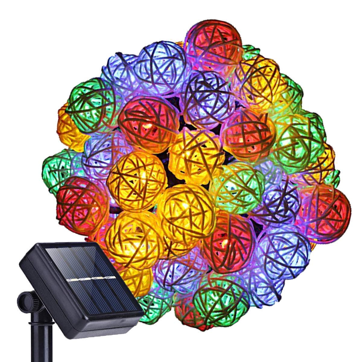 LINLIN Solar Rattan Ball String Lights, 20ft 30LED Globe Rattan Ball ...