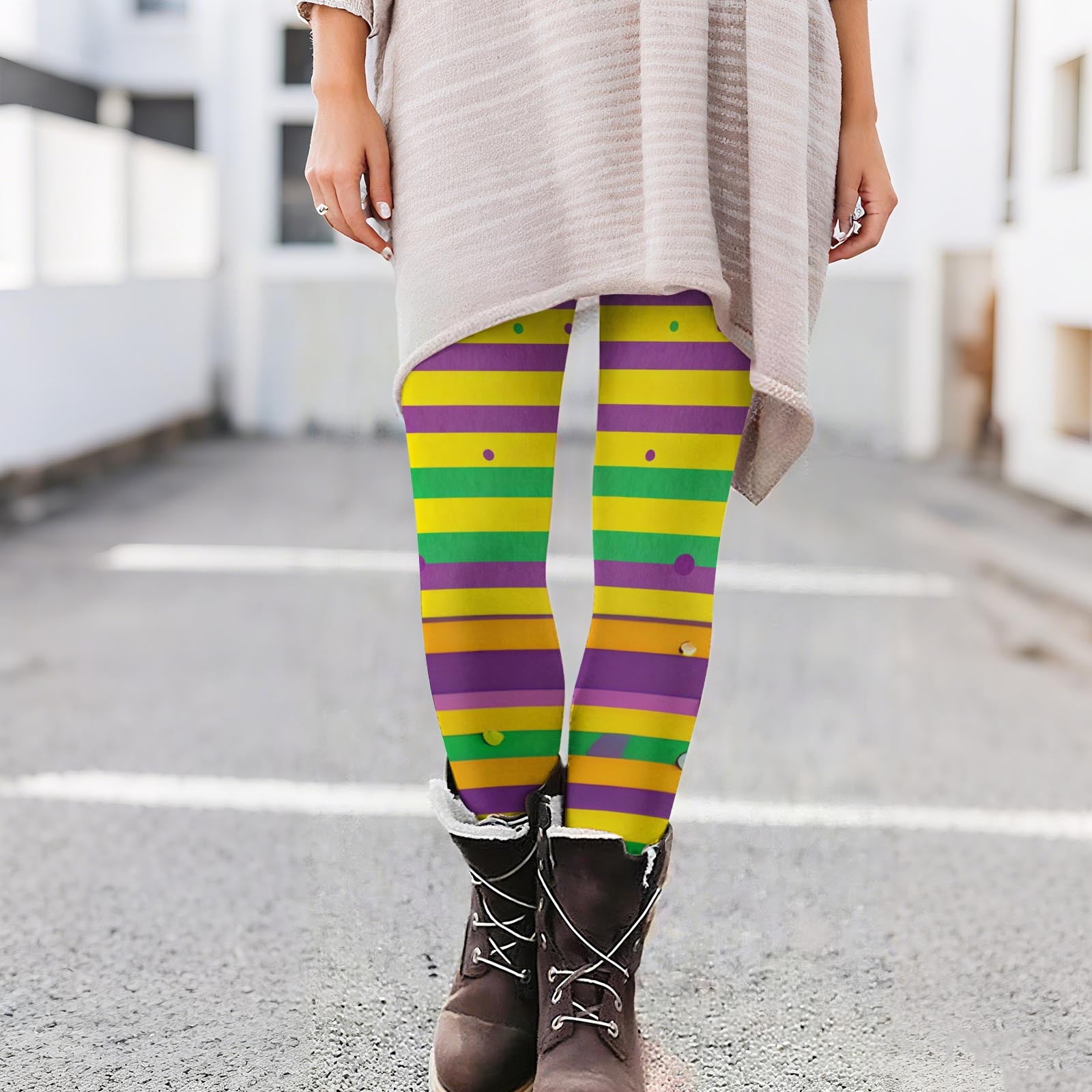 Oksale Holiday Leggings for Women Mardi Gras Color Block Yoga Pants ...