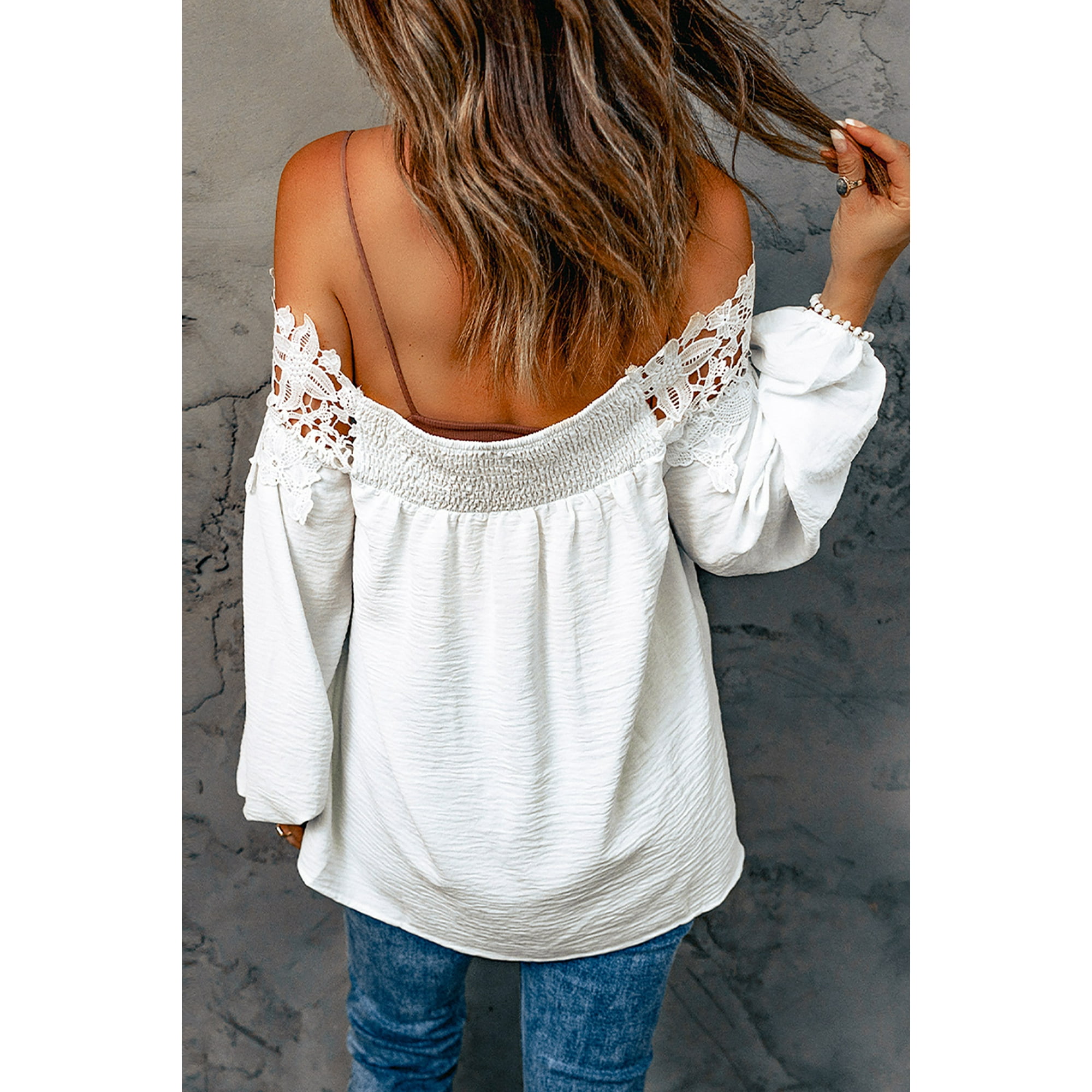 Click here for Poglip Womens White Blooming Lace Off The Shoulder... prices