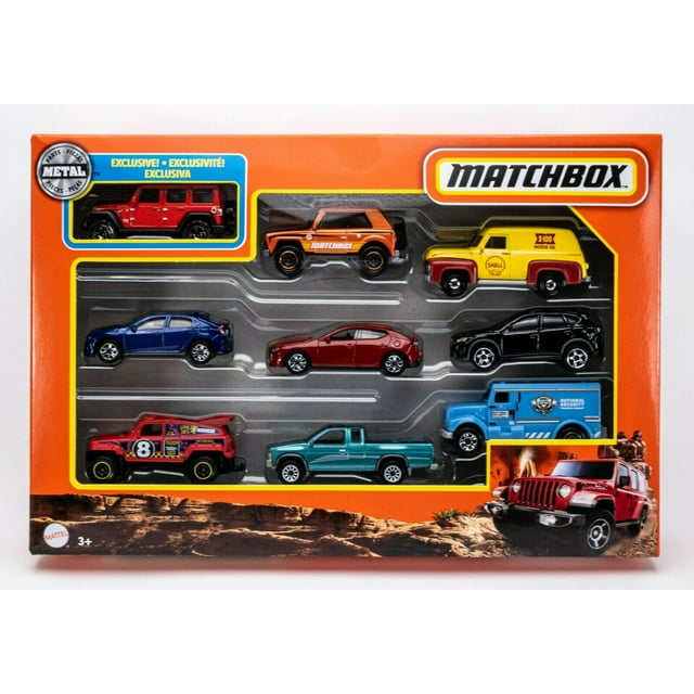 Matchbox 9-Pack Gift Set with Exclusive Jeep Wrangler JL JLU Red ...