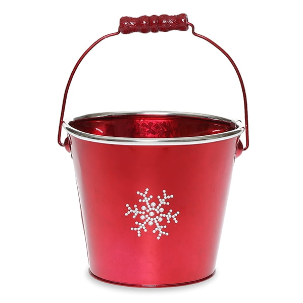 Round Metal Pail Sm- Holiday Rhinestone Snowflakes 5in - Walmart.com