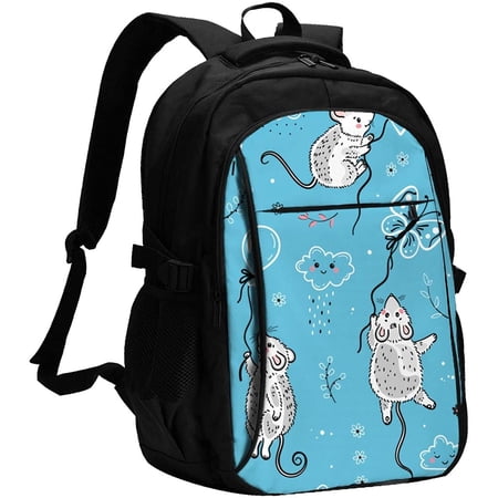 Laptop Backpack Cute Mouse Rats With Balloon Business Travel Backpack ...