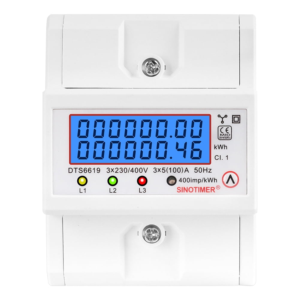 Din Rail 3 Phase 4 Wire Energy Meter AC 380V 100A 50/60Hz Wattmeter KWh ...