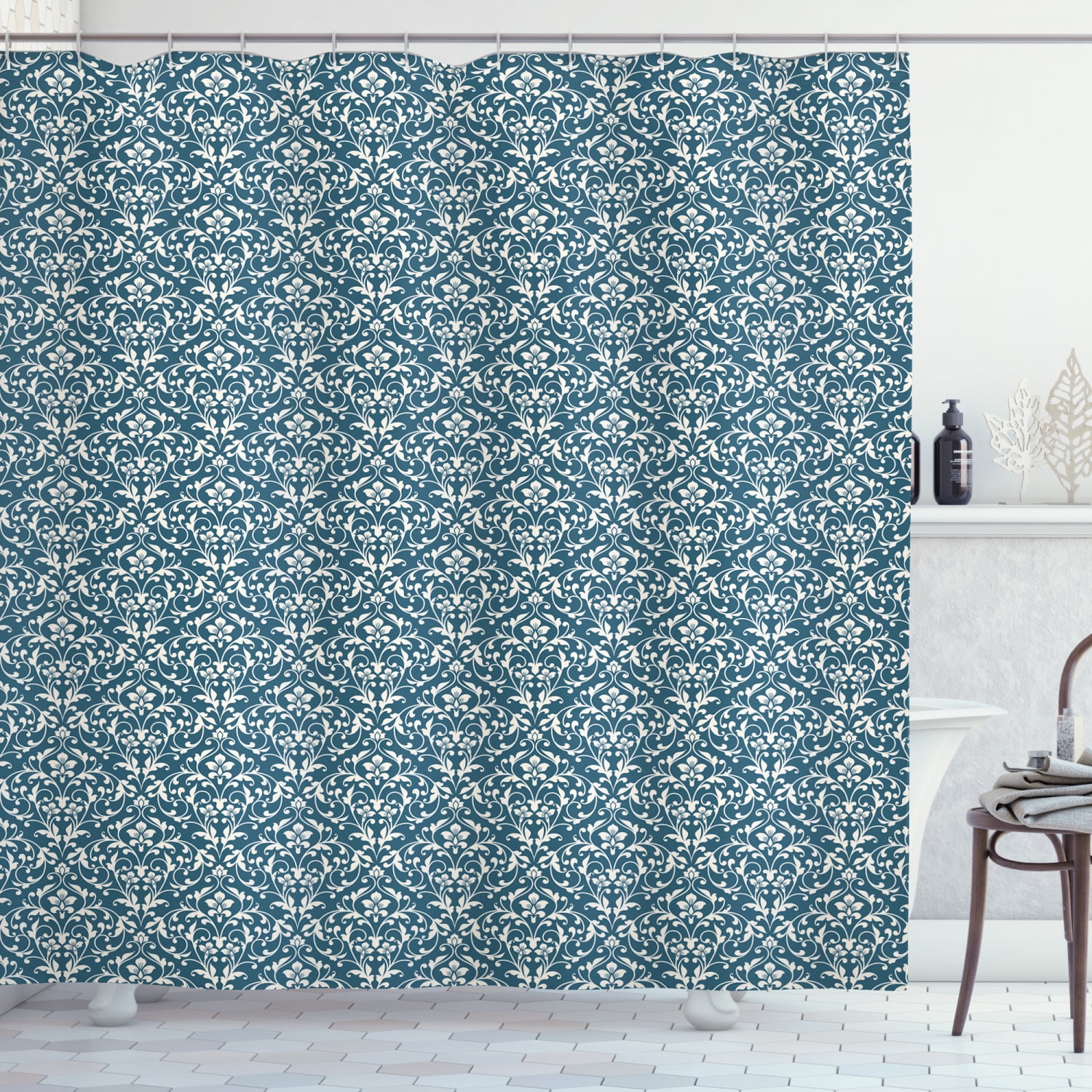 Ambesonne Damask Shower Curtain, Vibrant Foliage, 69"Wx75"L, Night Blue ...