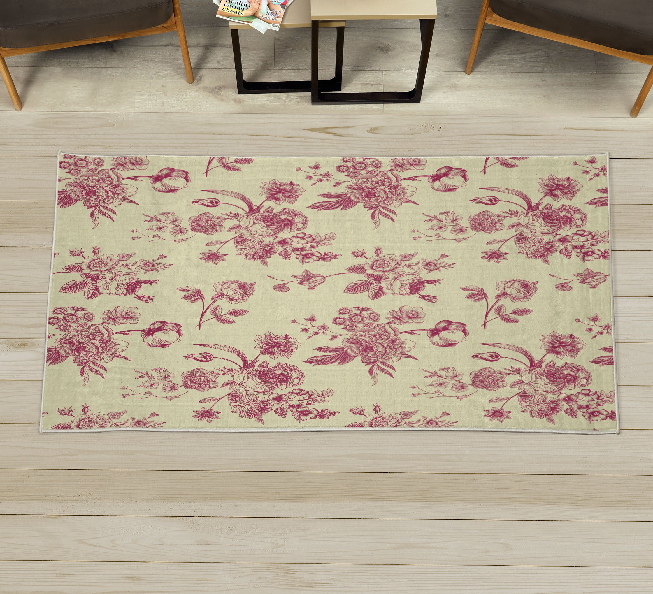 Botanical Decorative Rug, Vintage Floral Pattern Victorian Classic ...