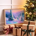Colorful Christmas Trees in Snowy Winter Landscape, wall decor, home ...