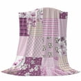 Bohemian Flower Patchwork Fleece Throw Blanket Spring Vintage Purple ...