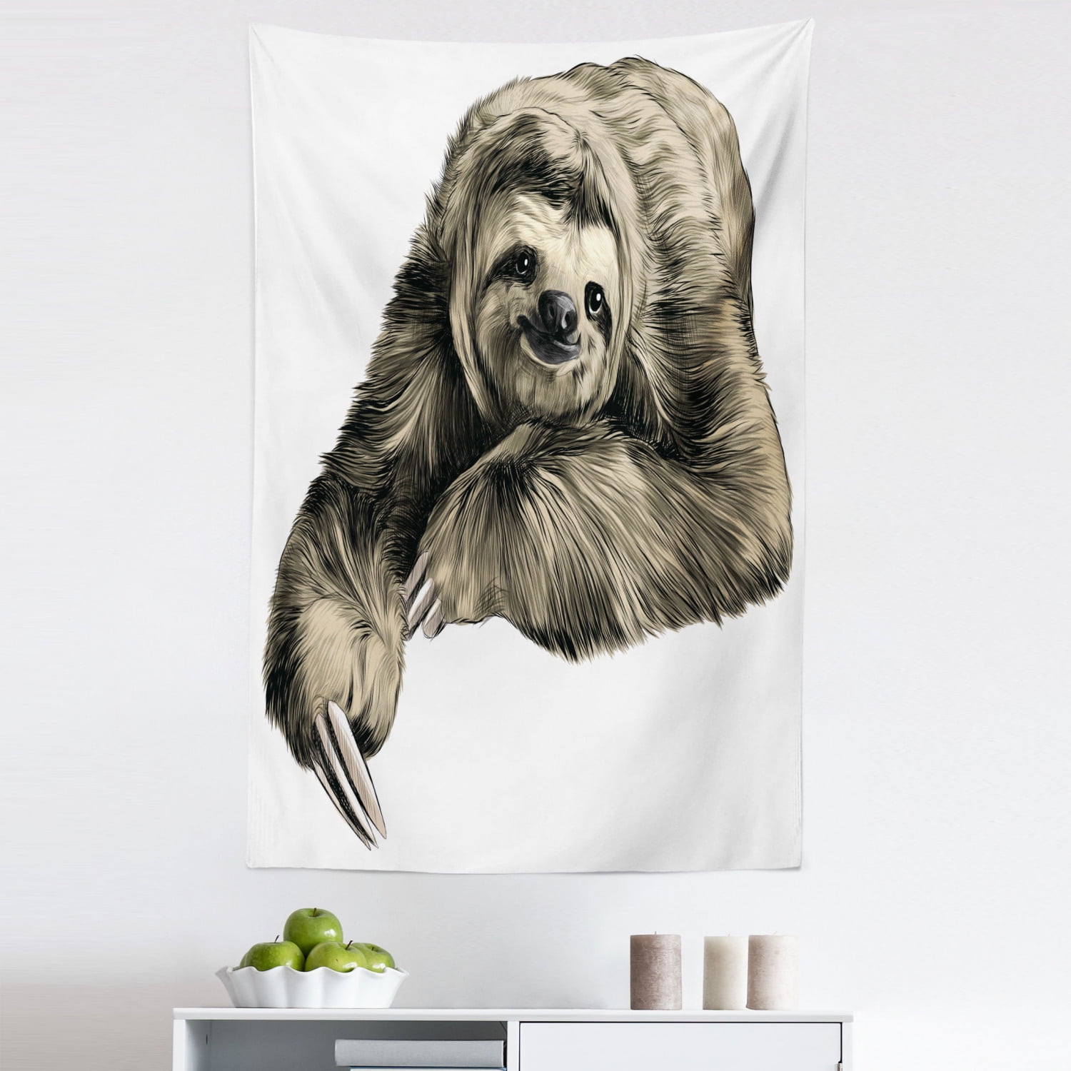 Sloth Tapestry, Sweetly Smiling Jungle Animals Lying down Crossed Legs ...