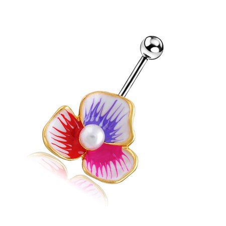 Lotus Flower Medical Women Reverse Belly Button Ring Navel Piercing ...
