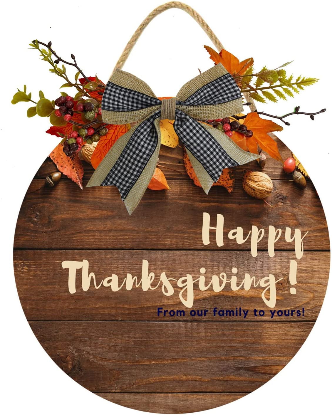Eveokoki 12" Happy Thanksgiving Wood Hanging Sign Plaque Wooden Front ...