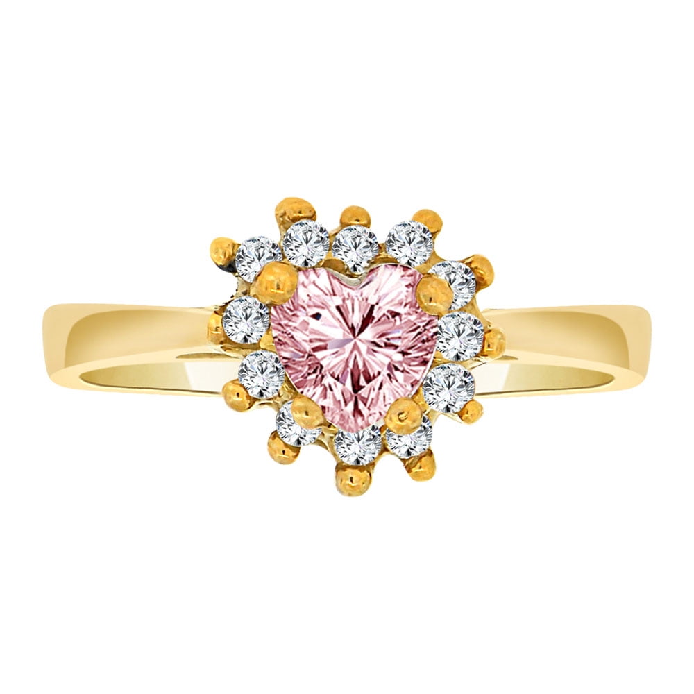 14k Yellow Gold, Dainty Heart Shape Ring Pink CZ Oct Synthetic ...