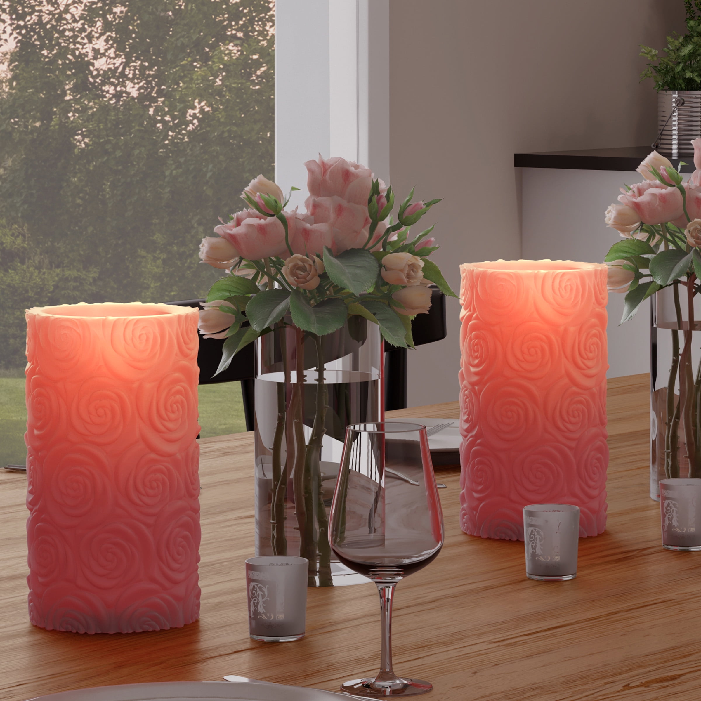 LED Candle with Remote Control-Rose Design Scented Wax, Realistic ...
