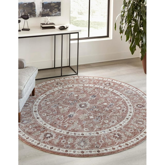 Rugs.com Eco Traditional Collection Rug – 3 Ft Round Dusty Rose Medium ...