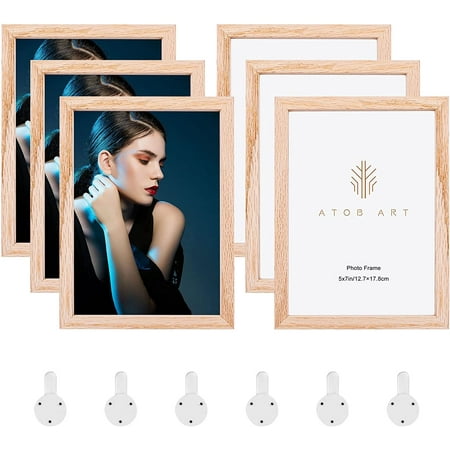 6 Pack Solid Wood Picture Frames, 5 x 7 Inch Oak Photo Frame Set Modern ...