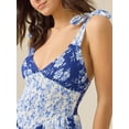 Blue Floral Color Block Maxi Dress With Smocked Bodice Deep V Neck Tie ...