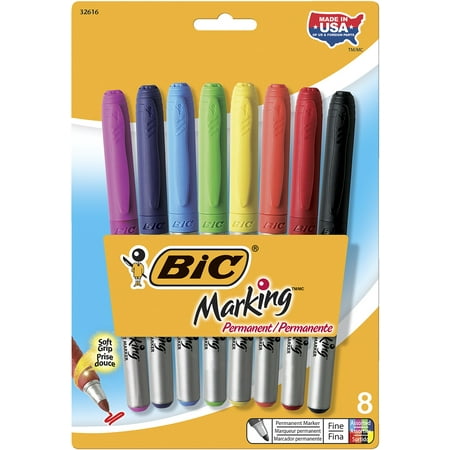 BIC Marking Pen Style Barrel Permanent Marker Set, Fine Tip, Assorted ...