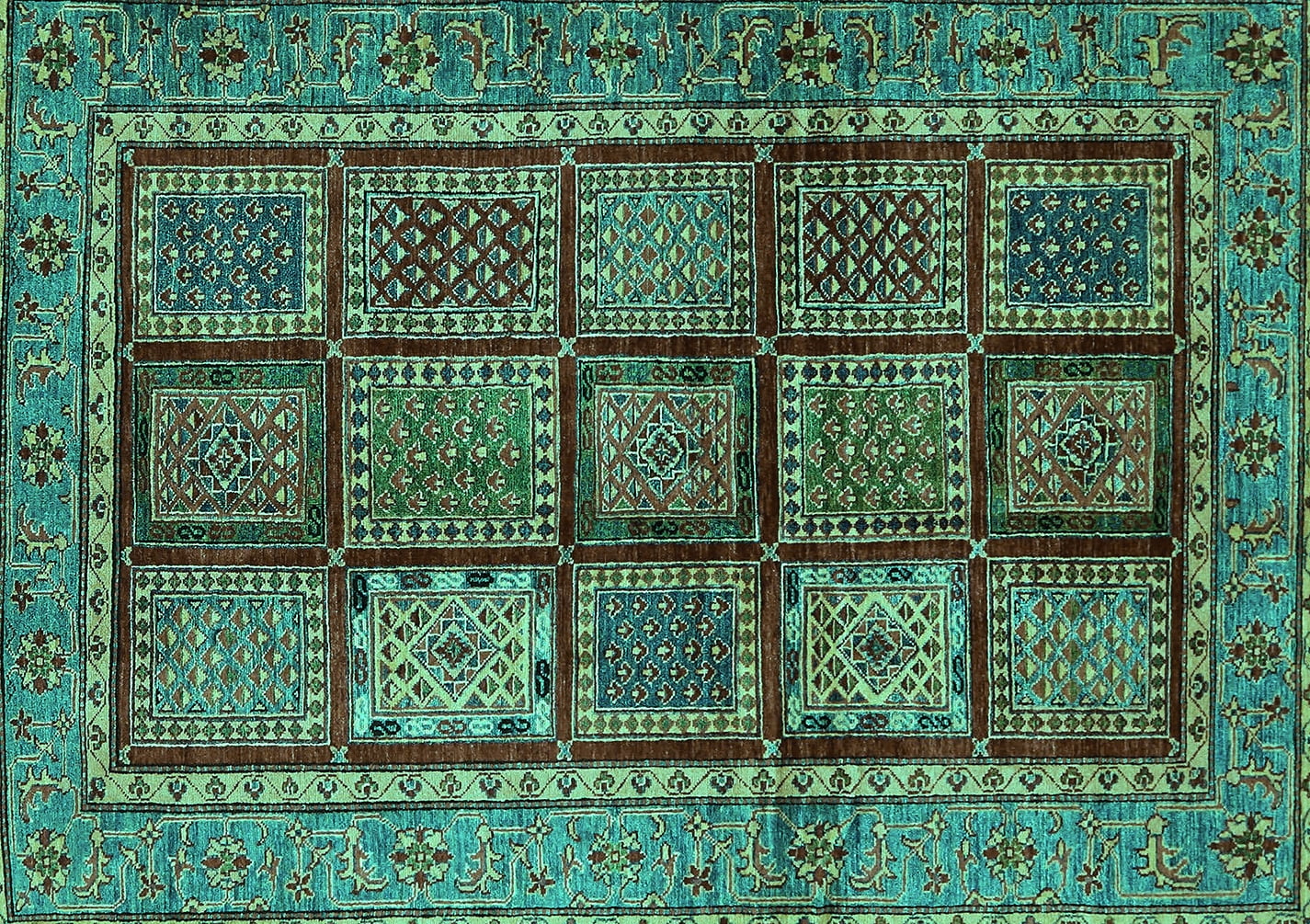 Ahgly Company Machine Washable Indoor Rectangle Abstract Turquoise Blue ...