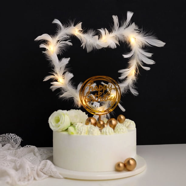 Efavormart Real Feathers LED Light Up Cake Topper Adjustable Wedding ...