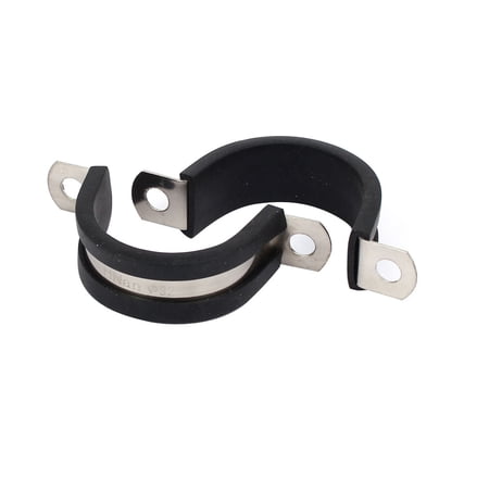 32mm Dia EPDM Rubber Lined U Shaped Pipe Tube Wire Clamps Clips 2pcs ...