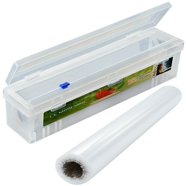 Cling Film Dispenser with Cutter, Reusable Plastic Food Wrap Dispenser ...