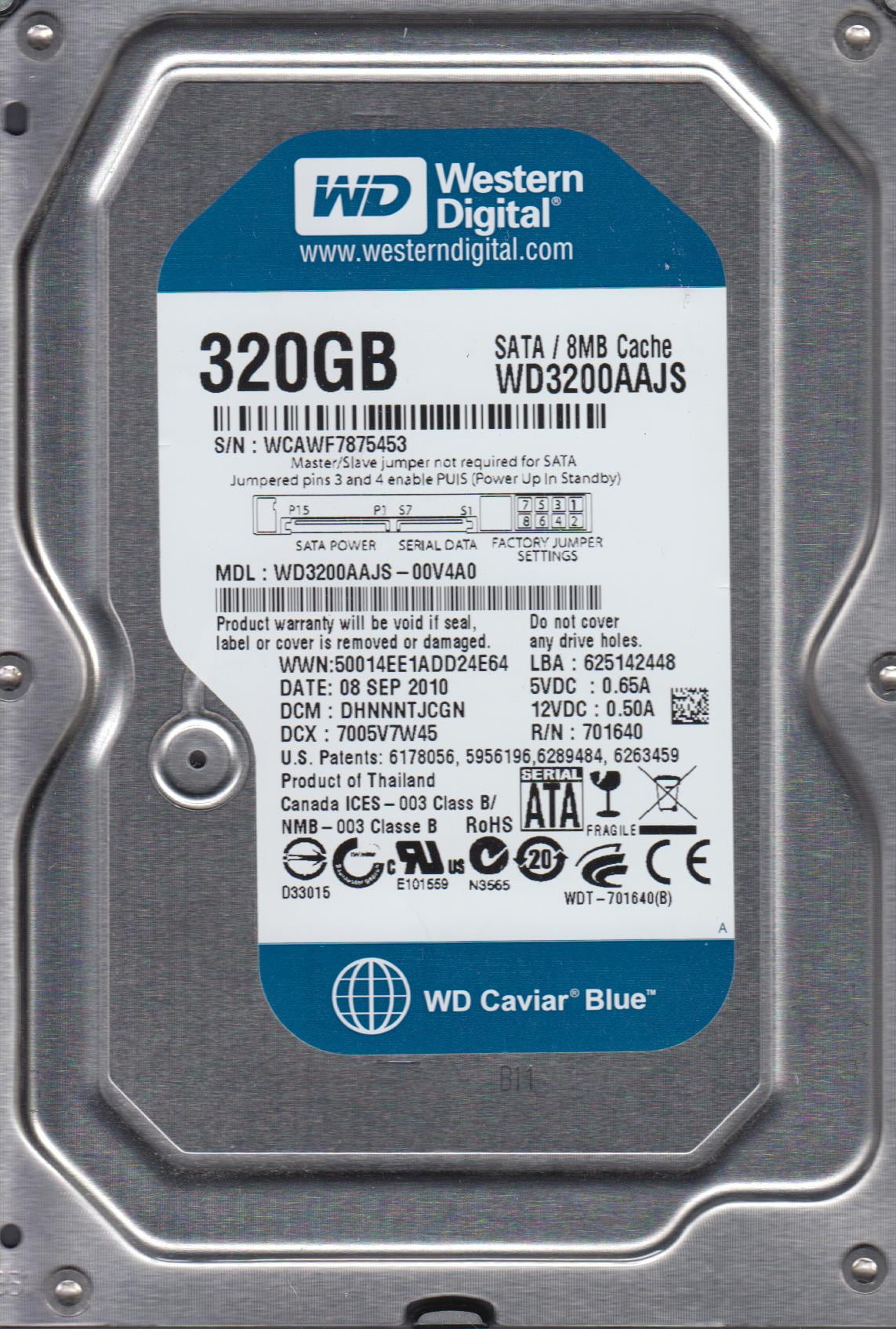 WD3200AAJS-00V4A0, DCM DHNNNTJCGN, Western Digital 320GB SATA 3.5 Hard ...