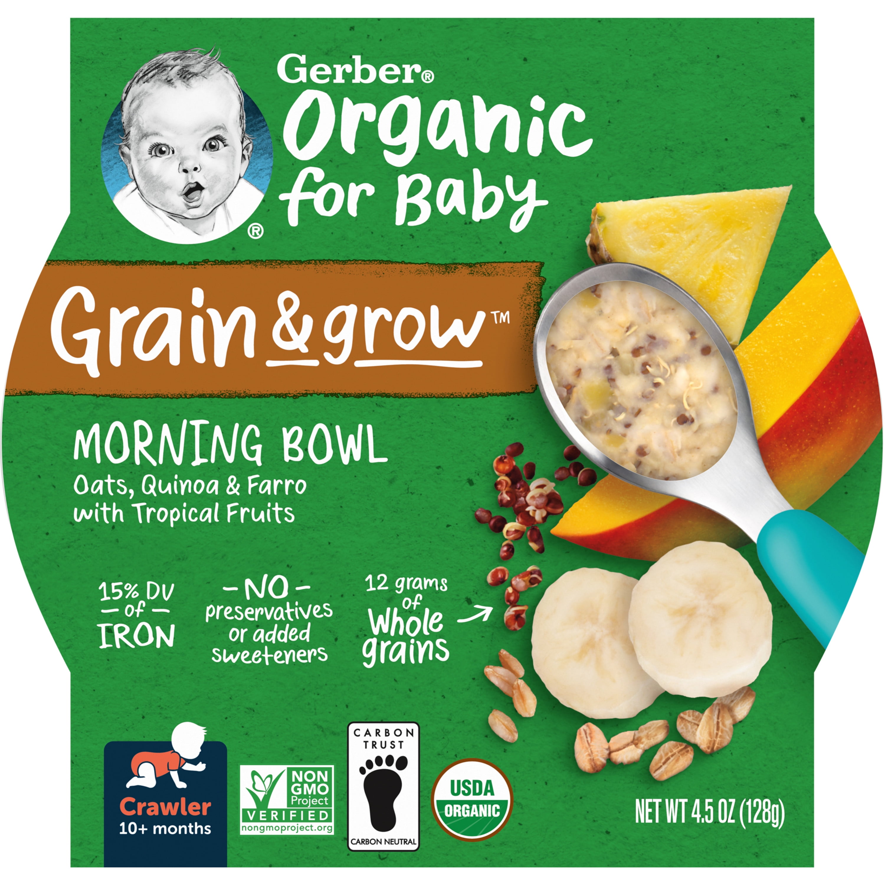 Gerber Organic Grain & Grow Morning Bowl Baby Oatmeal, Tropical Fruits ...