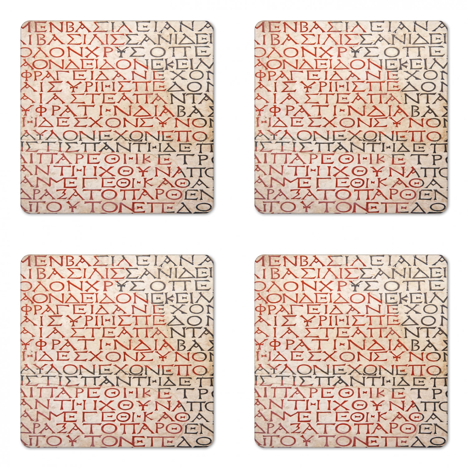 Retro Coaster Set of 4, Antique Latin Culture Alphabet Writing Carved ...