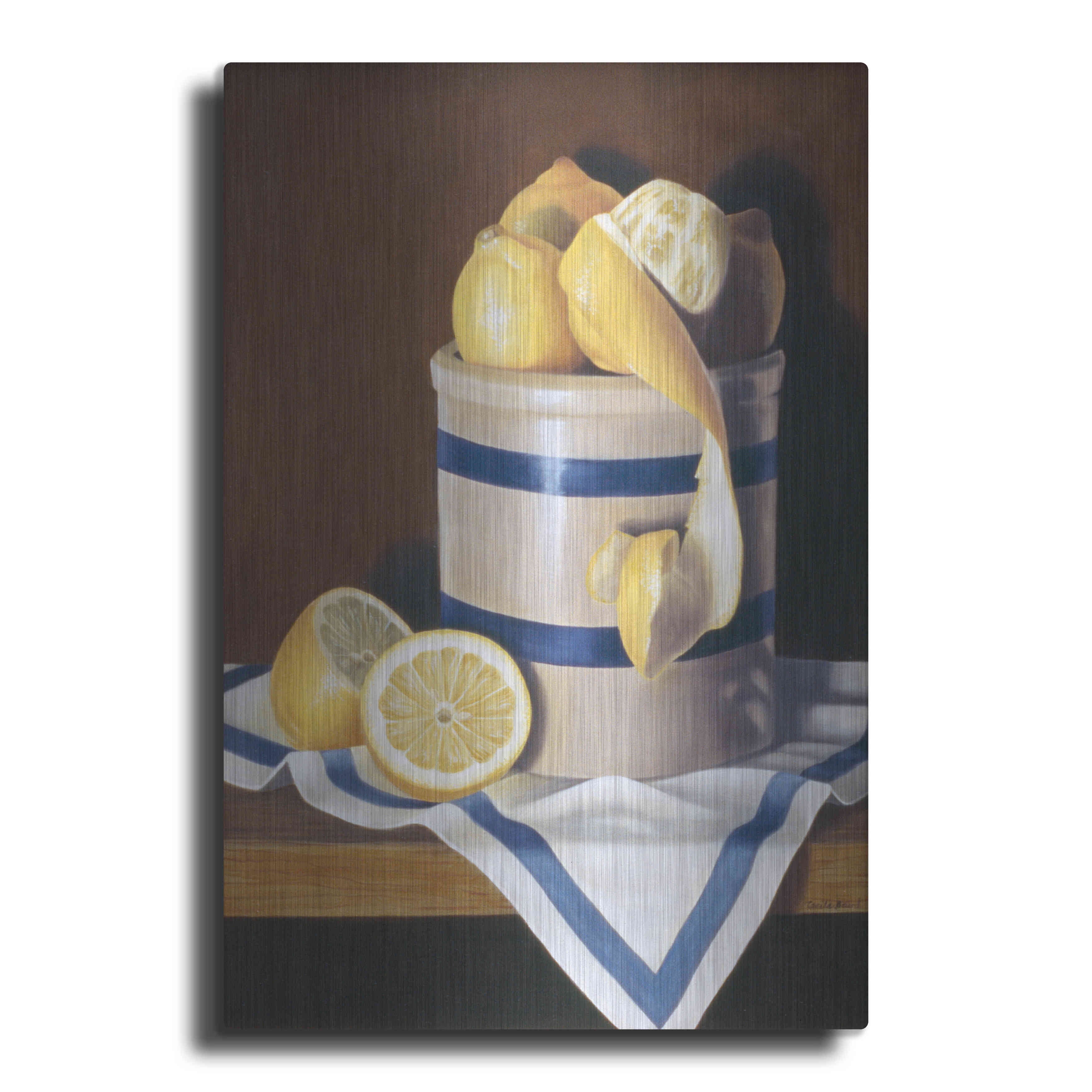 Luxe Metal Art 'Blue Stripes & Lemons' by Cecile Baird, Metal Wall Art ...