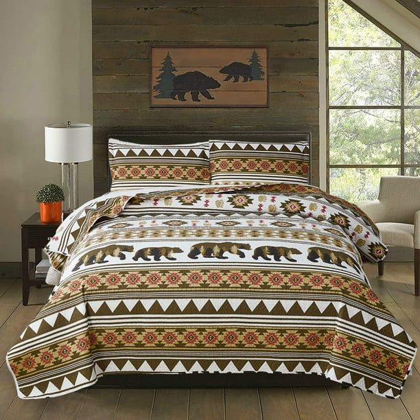 Green Essen Rustic Quilt King Size Reversible Cabin Bedding Set Lodge ...