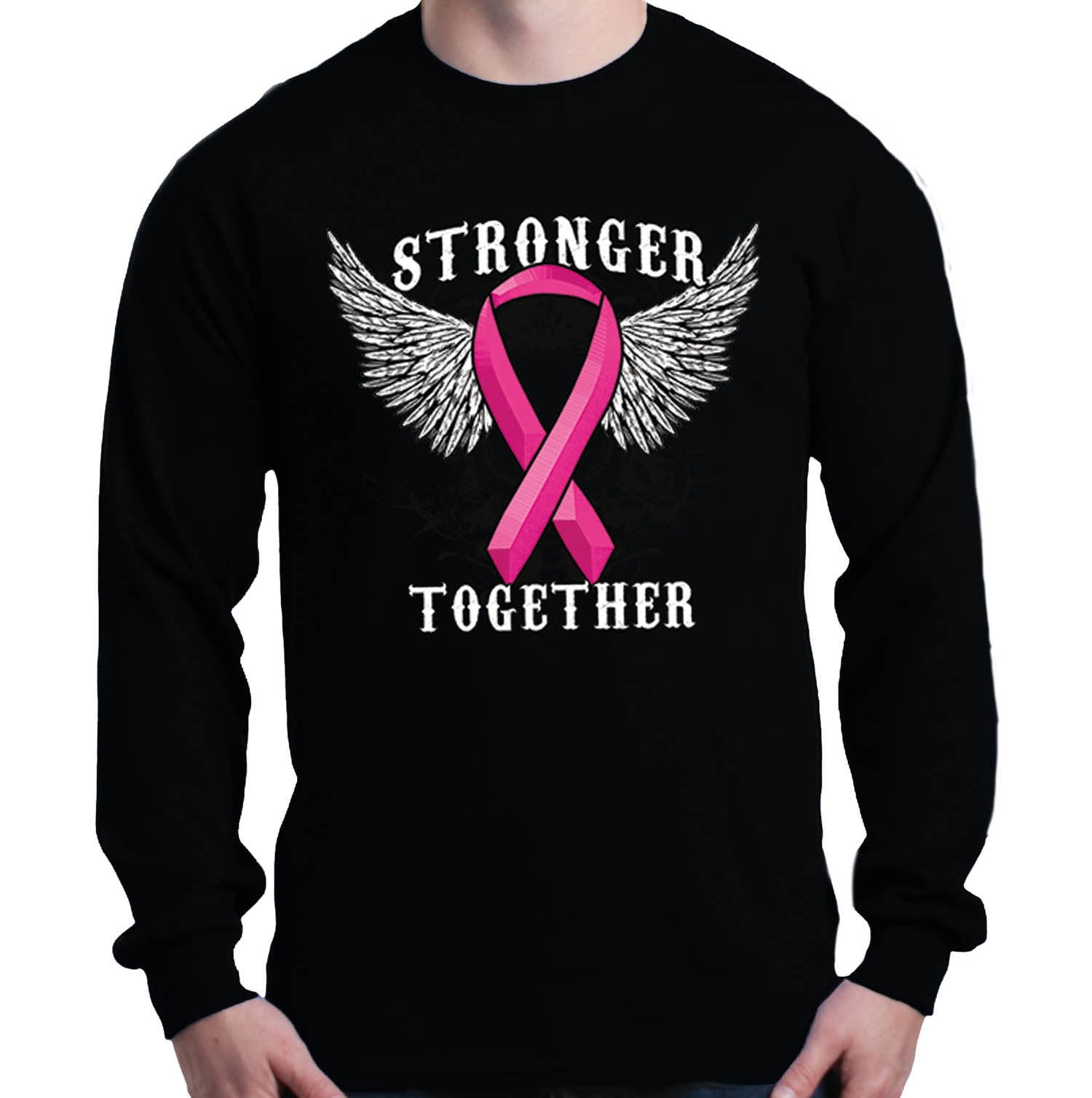 Shop4ever Mens Stronger Together Breast Cancer Awareness Long Sleeve