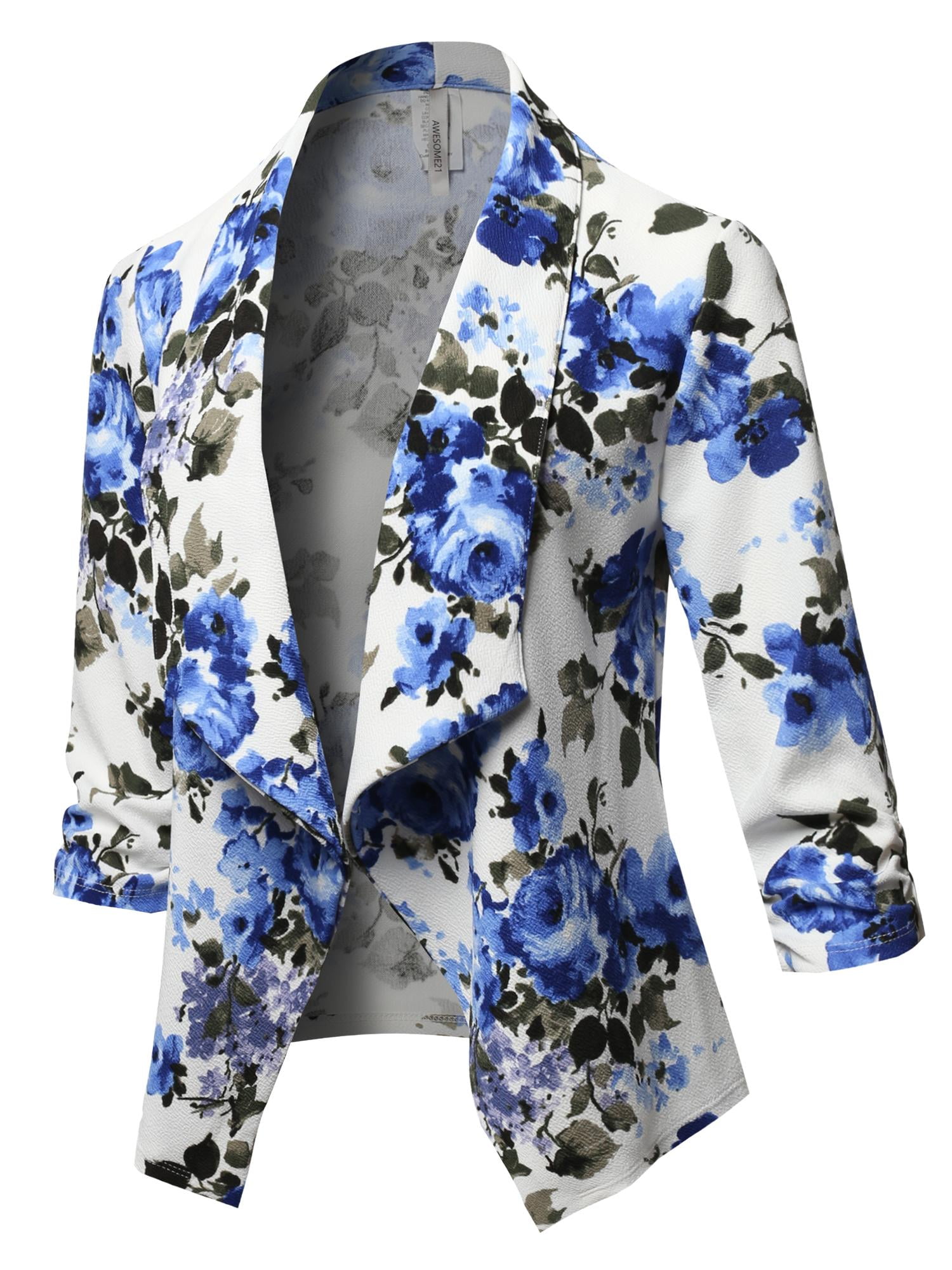 FashionOutfit Women's Stretch 3/4 Gathered Sleeve Open Blazer Jacket ...