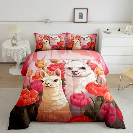 YST Kids Alpaca Bedding Romance Flower Alpaca Animal Comforter Set for ...