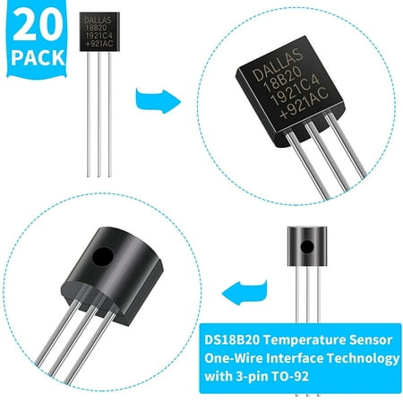20 Pieces DS18B20 Temperature IC Sensor Digital Thermometer One-Wire ...