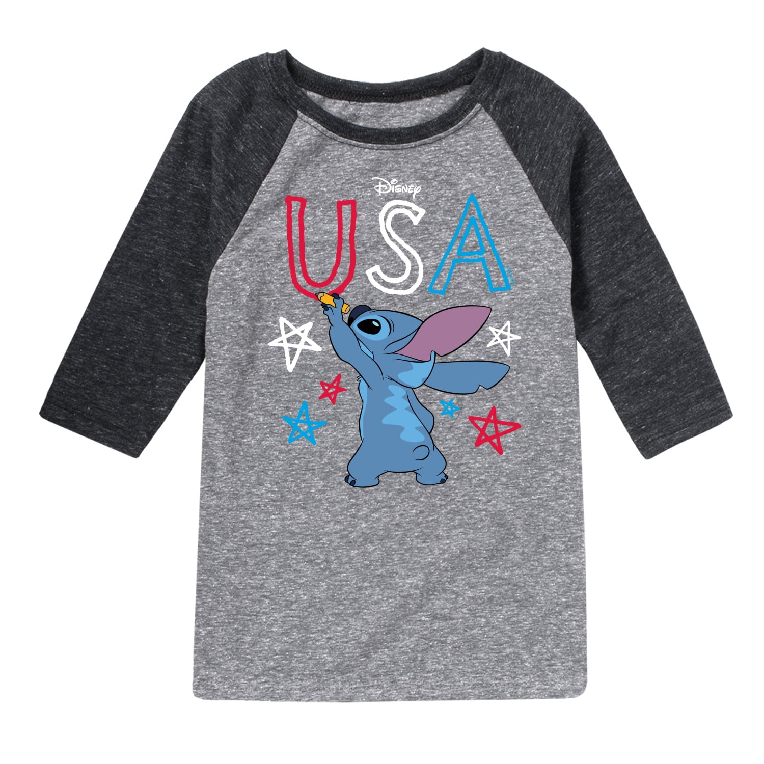 Lilo & Stitch - USA Stitch Drawing - Youth Raglan Graphic T-Shirt ...