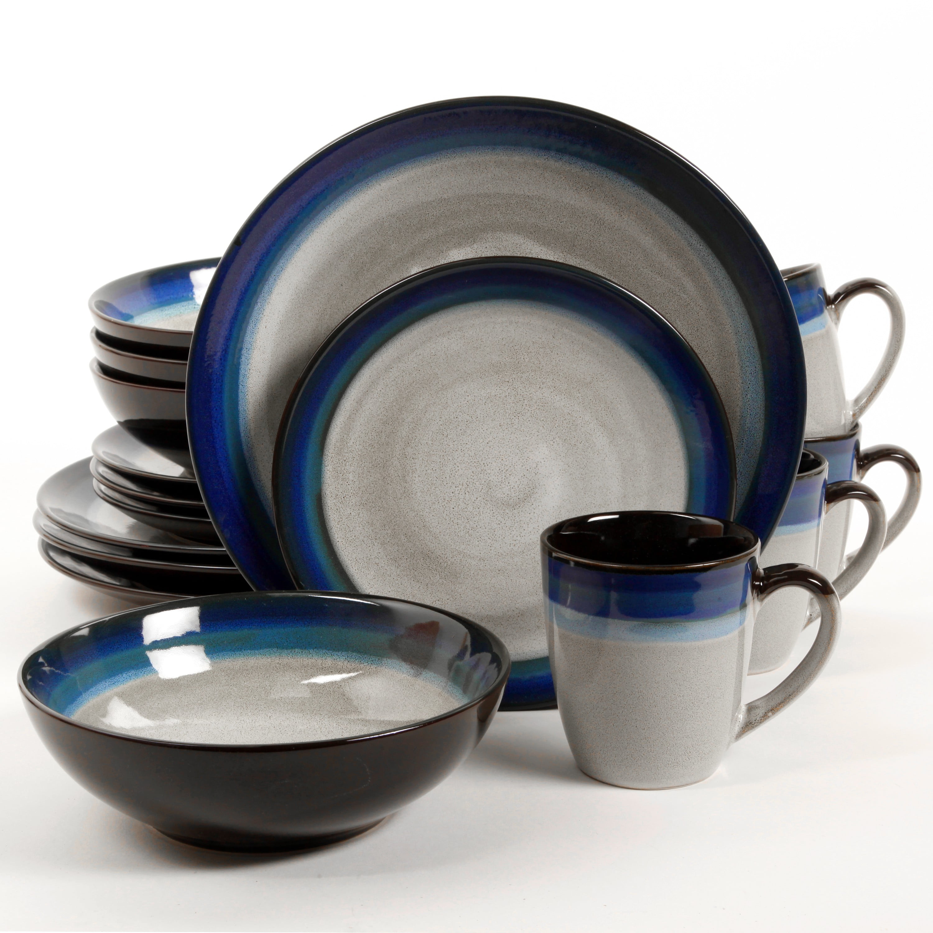 Gibson Elite Couture Bands 16-Piece Dinnerware Set - Cream Blue ...