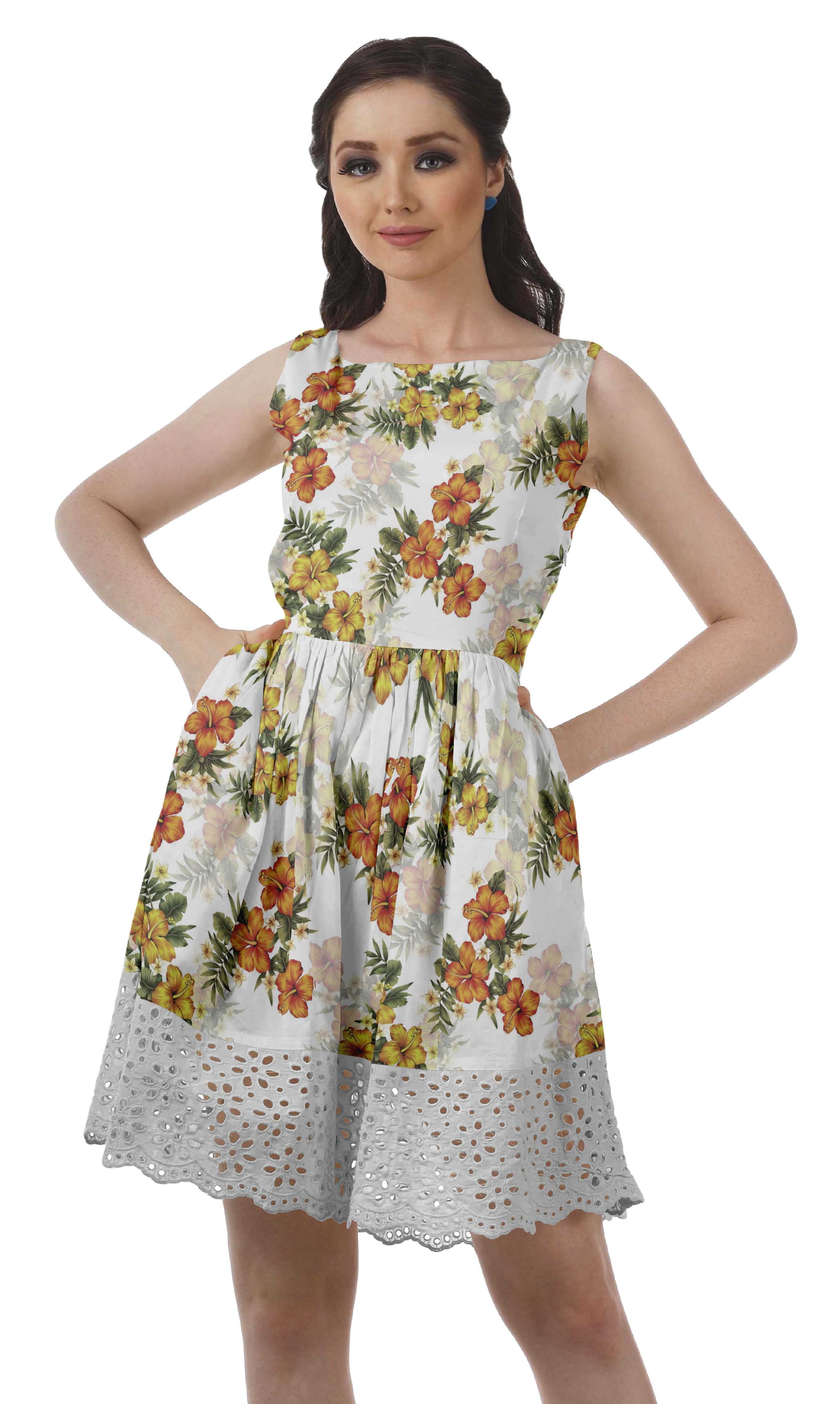Moomaya Boat Neck Sleeveless Pouf Dress Lace Cocktail Mini Dress With ...